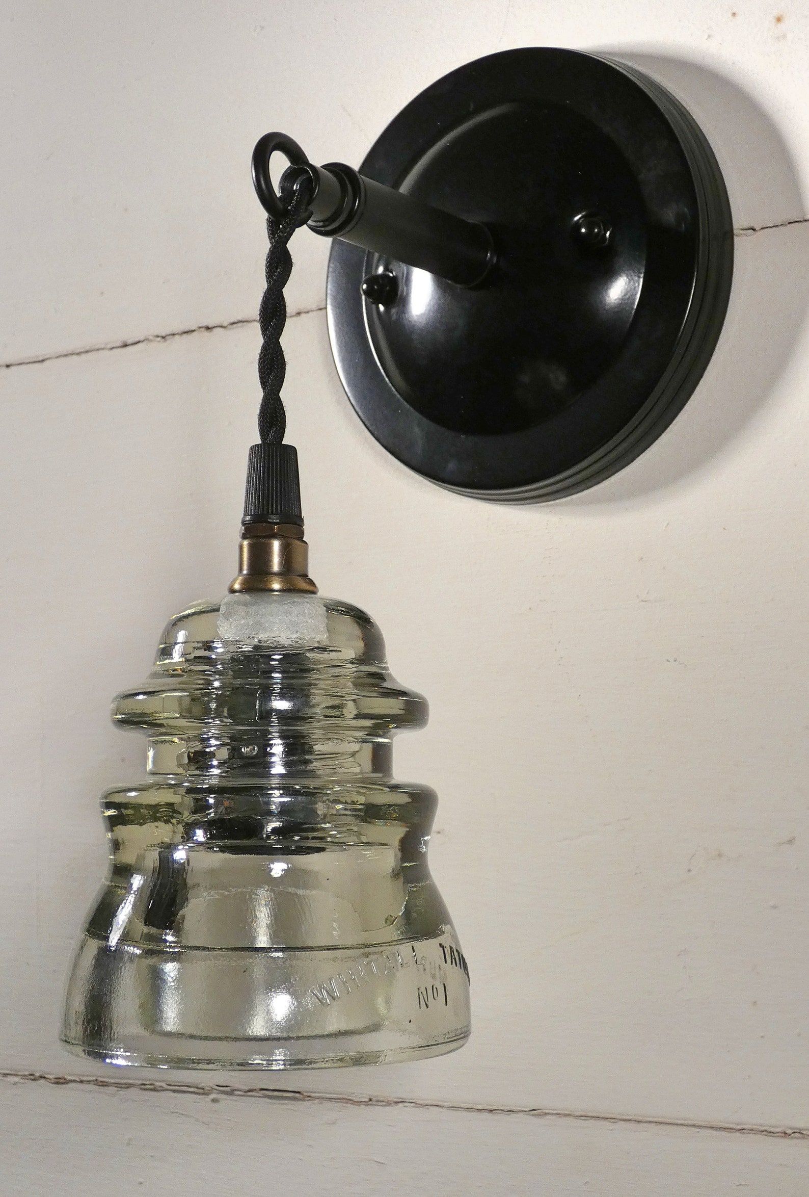 Vintage Telegraph Glass Insulator Single Black Wall Sconce Clear ...