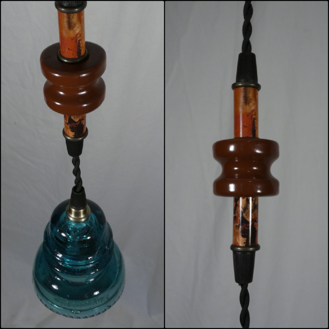 Pendant Light Vintage Glass Aqua Telegraph Insulators Single Break ...