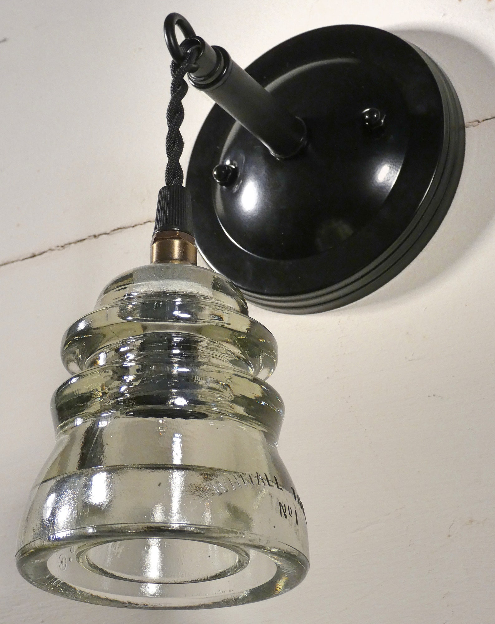 Vintage Telegraph Glass Insulator Single Black Wall Sconce Clear ...