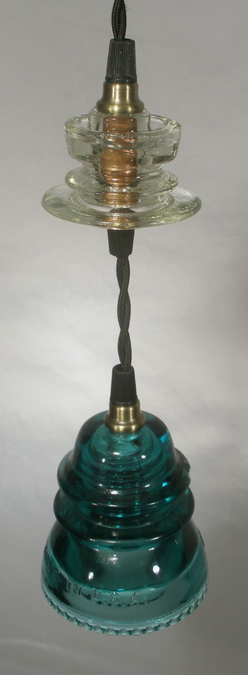 Pendant Light Vintage Glass Aqua Telegraph Insulators Single Break ...