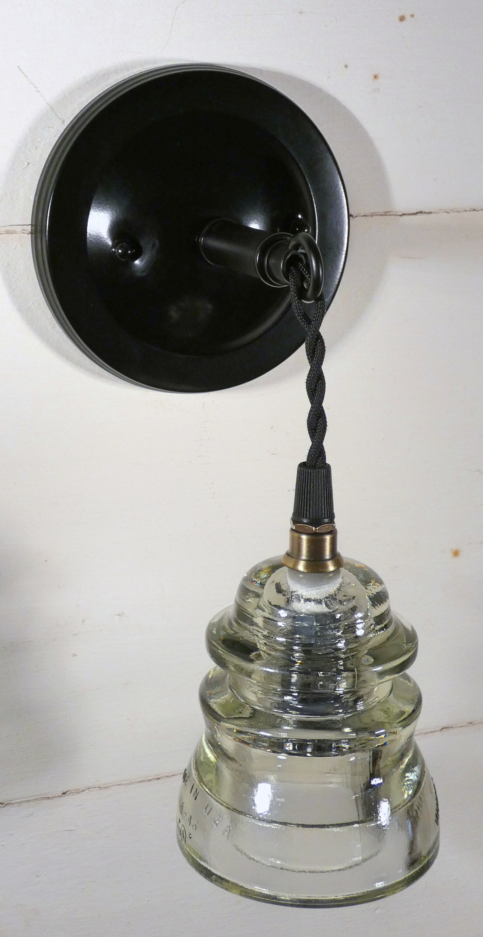 Vintage Telegraph Glass Insulator Single Black Wall Sconce Clear ...