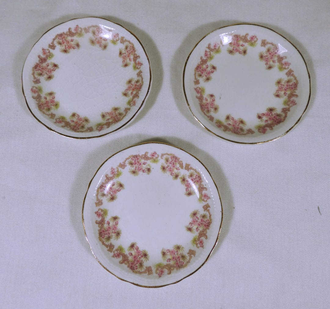 Antique Victorian Butter Pat Plates Lavender Flower Motif Miniature ...