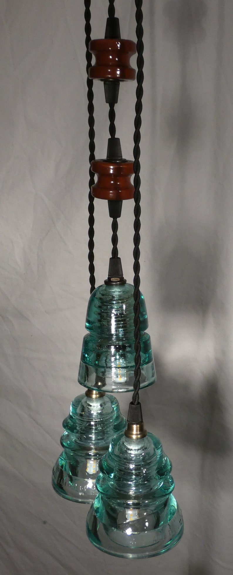 Triple Pendant Light Vintage Glass Light Aqua Telegraph Insulators ...