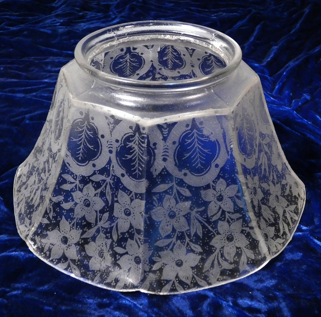Vintage Fitter Etched Glass Light Shade Floral Design C Etsy