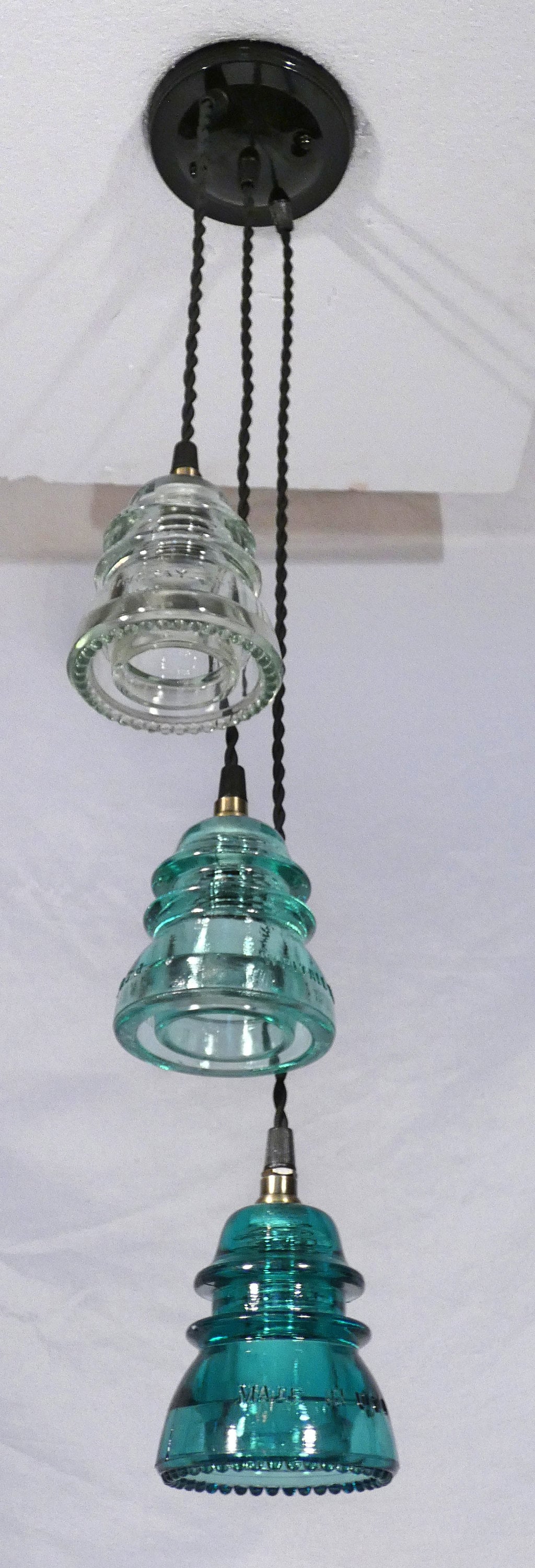 Triple Pendant Light Vintage Glass Aqua Green Telegraph Insulators ...