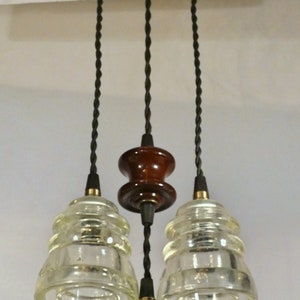 Triple Pendant Light Vintage Glass Telegraph Insulators With Ceramic ...