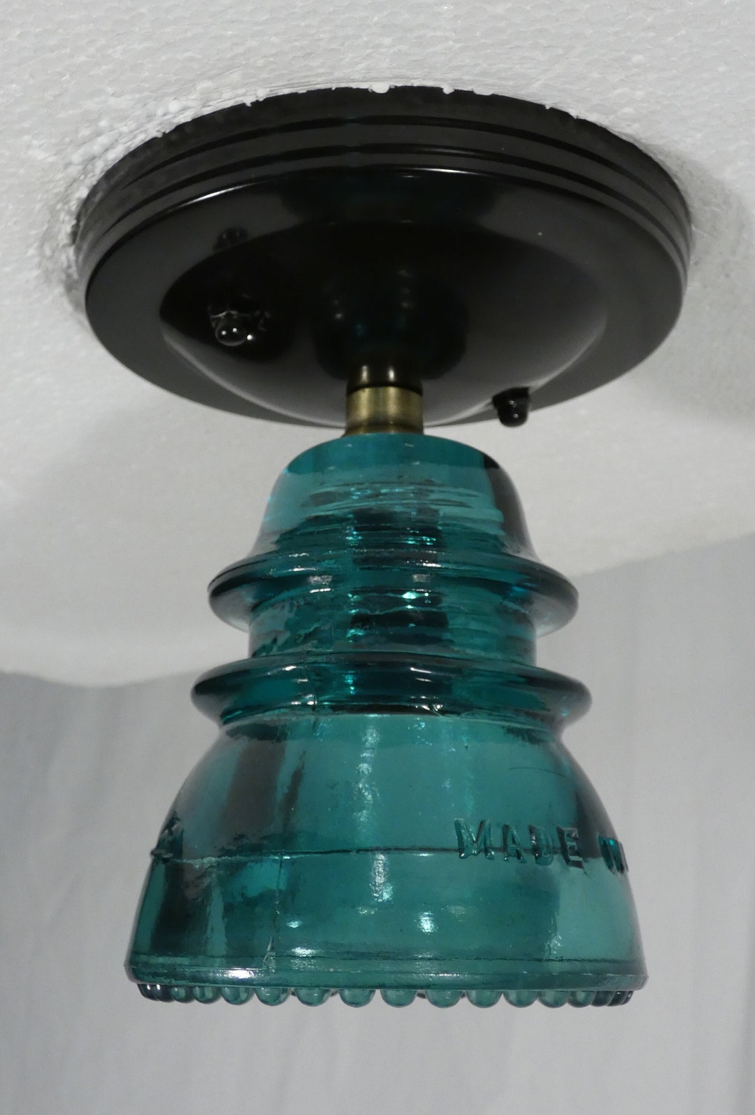 Single Light Vintage Glasstelegraph Insulator Flush Mount Ceiling Light ...