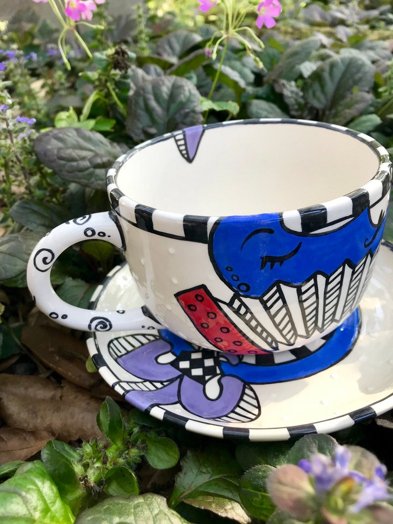 Blue Moon Cup Gumbo Bowl With Purple Fleur De Lis - Etsy