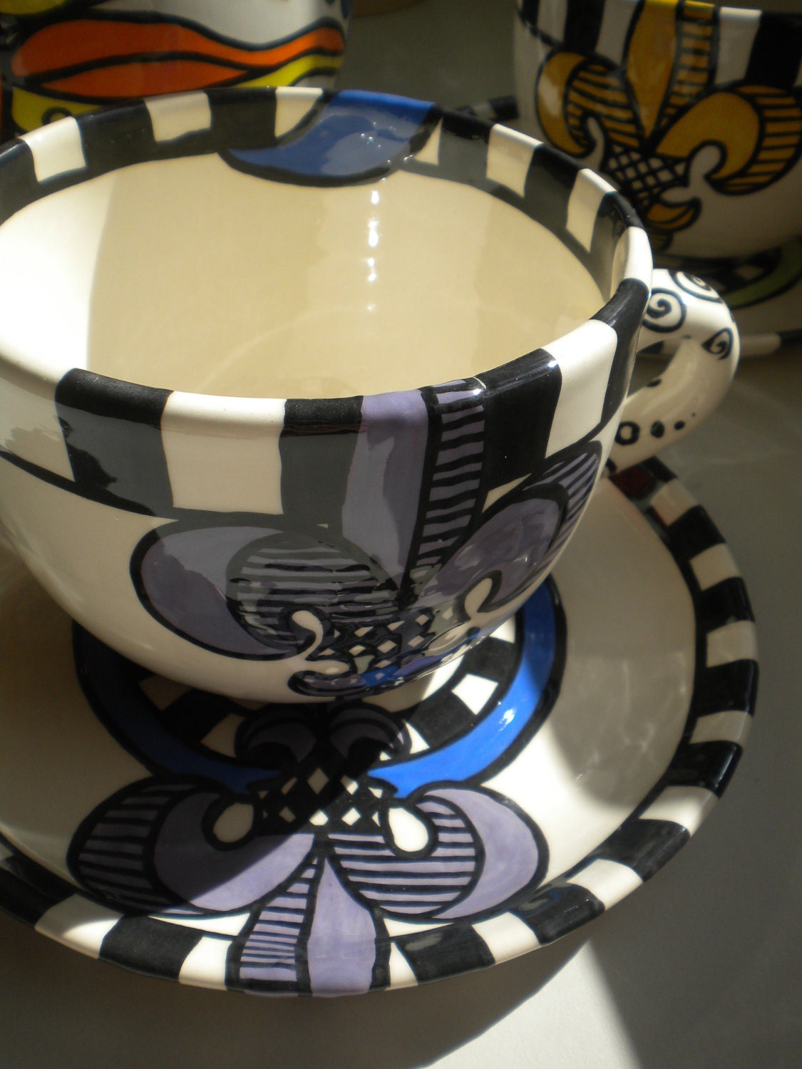 Blue Moon Cup Gumbo Bowl With Purple Fleur De Lis - Etsy