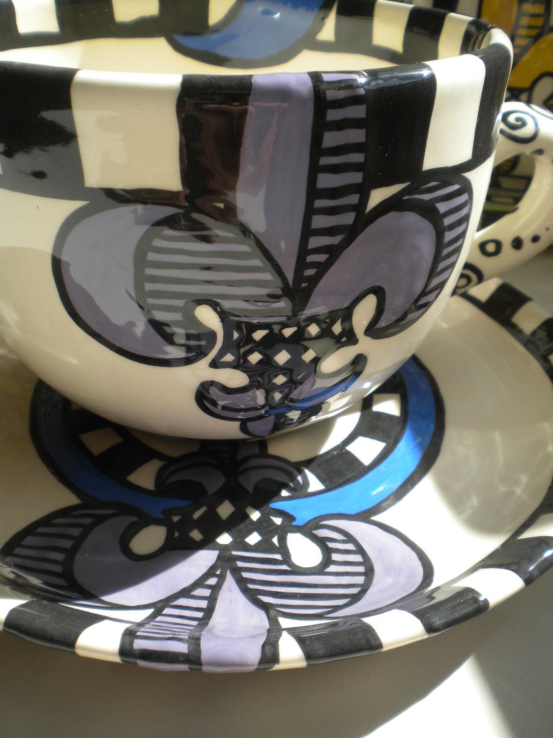 Blue Moon Cup Gumbo Bowl With Purple Fleur De Lis - Etsy