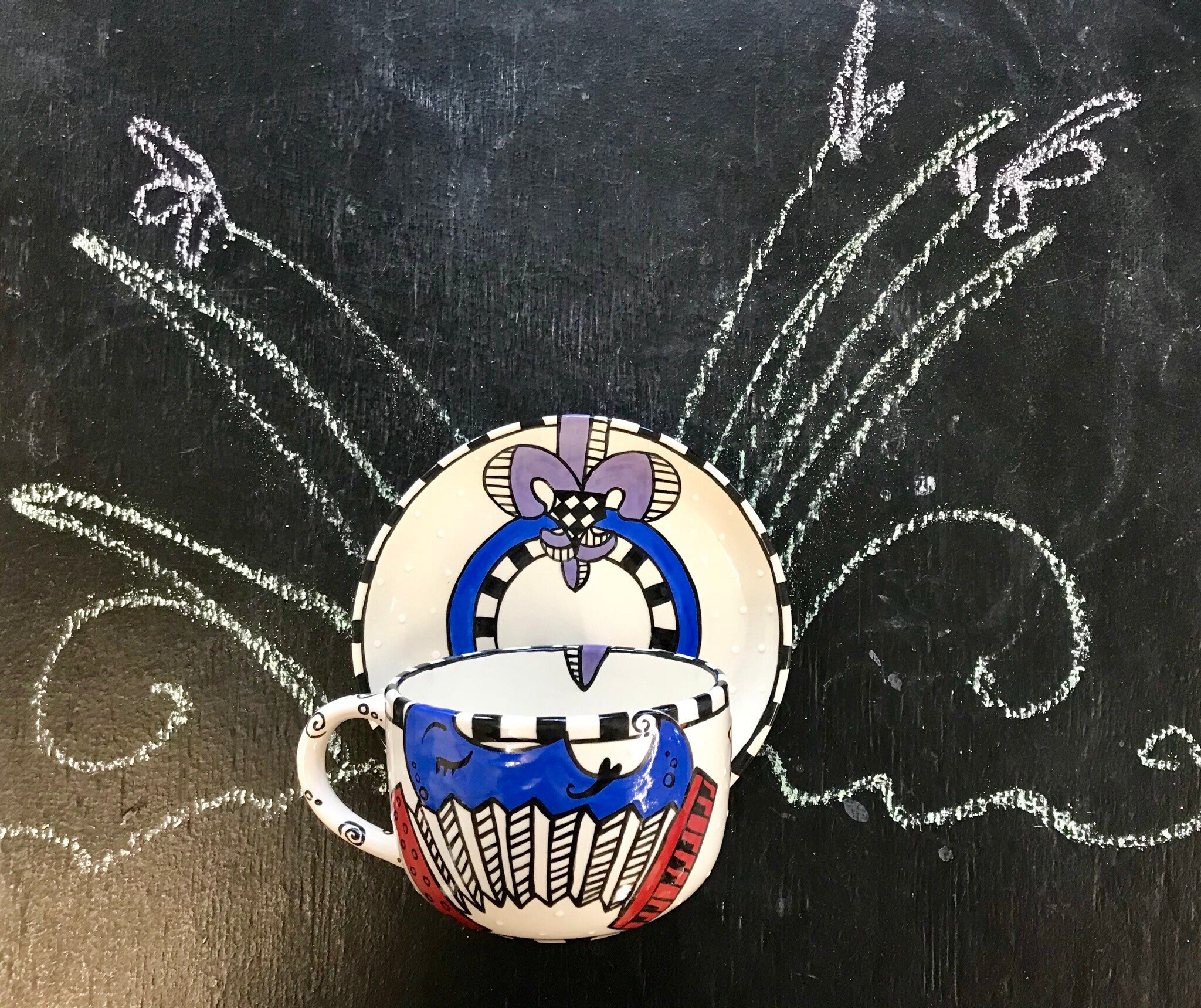 Blue Moon Cup Gumbo Bowl With Purple Fleur De Lis | Etsy