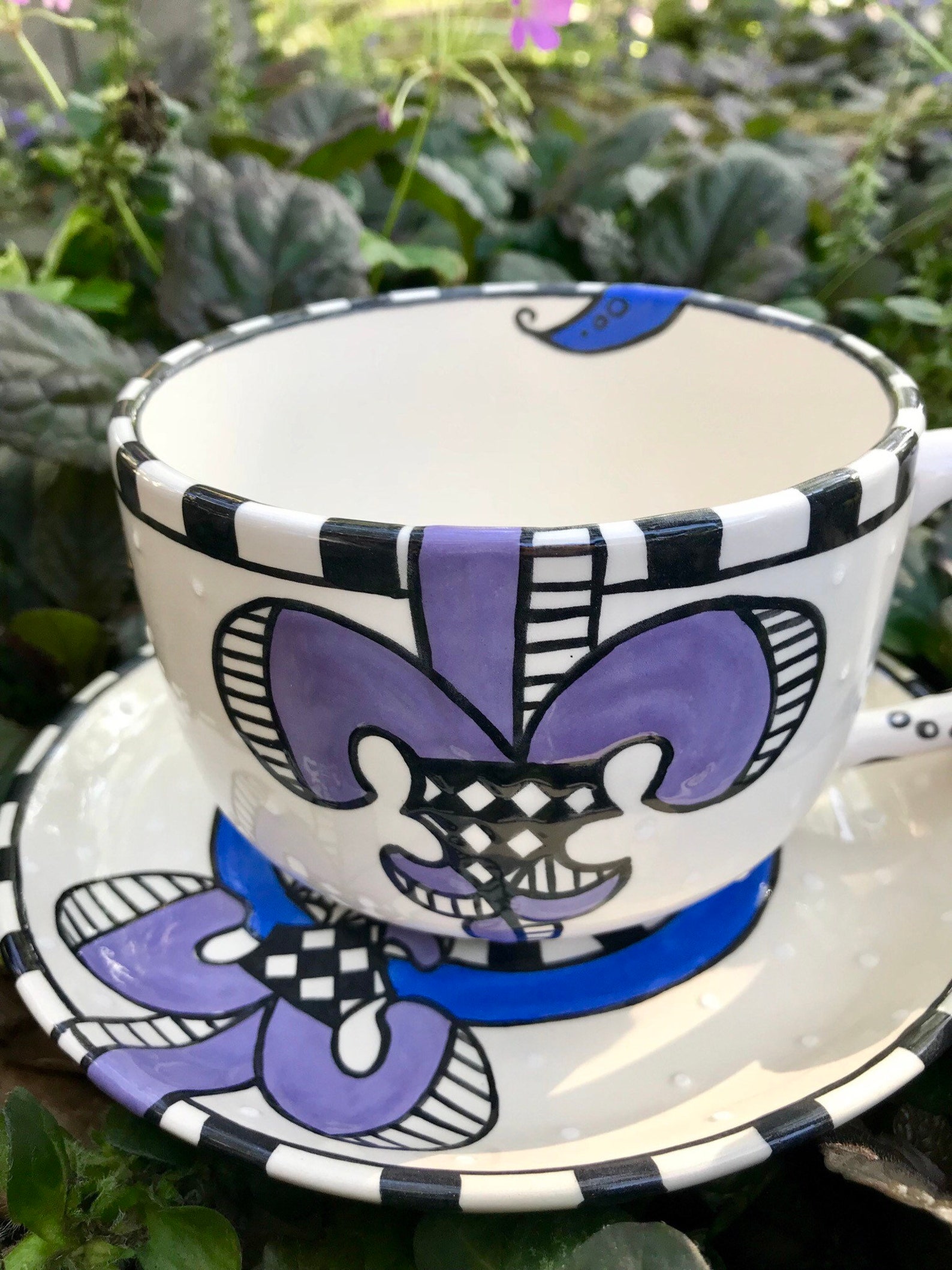 Blue Moon Cup Gumbo Bowl With Purple Fleur De Lis - Etsy