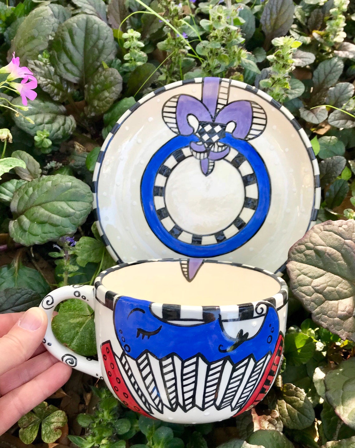 Blue Moon Cup Gumbo Bowl With Purple Fleur De Lis - Etsy