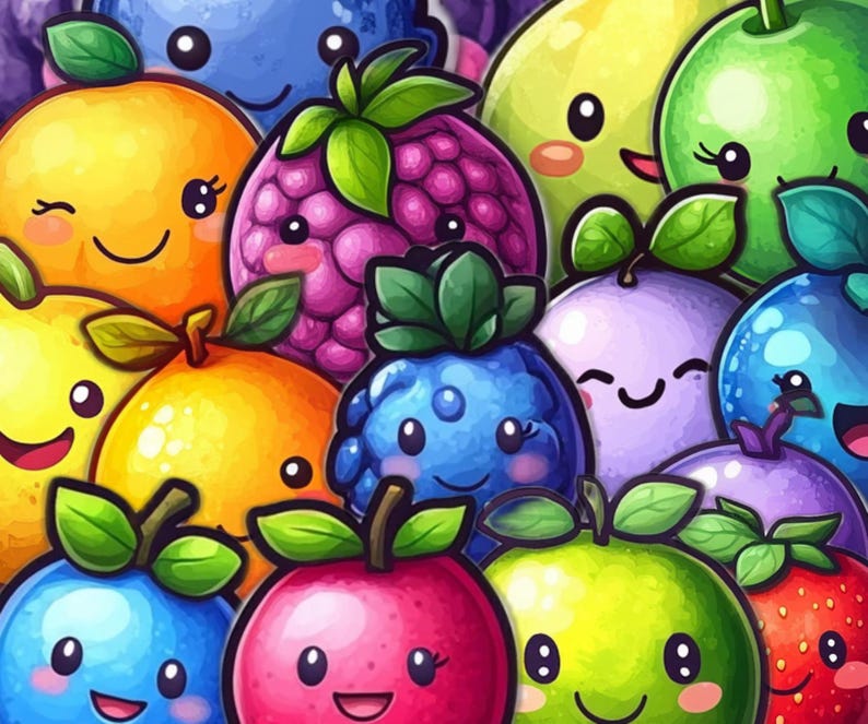 Cute Clipart Fruit Kids Clipart Bundle Kawaii Clipart Pack Strawberry ...
