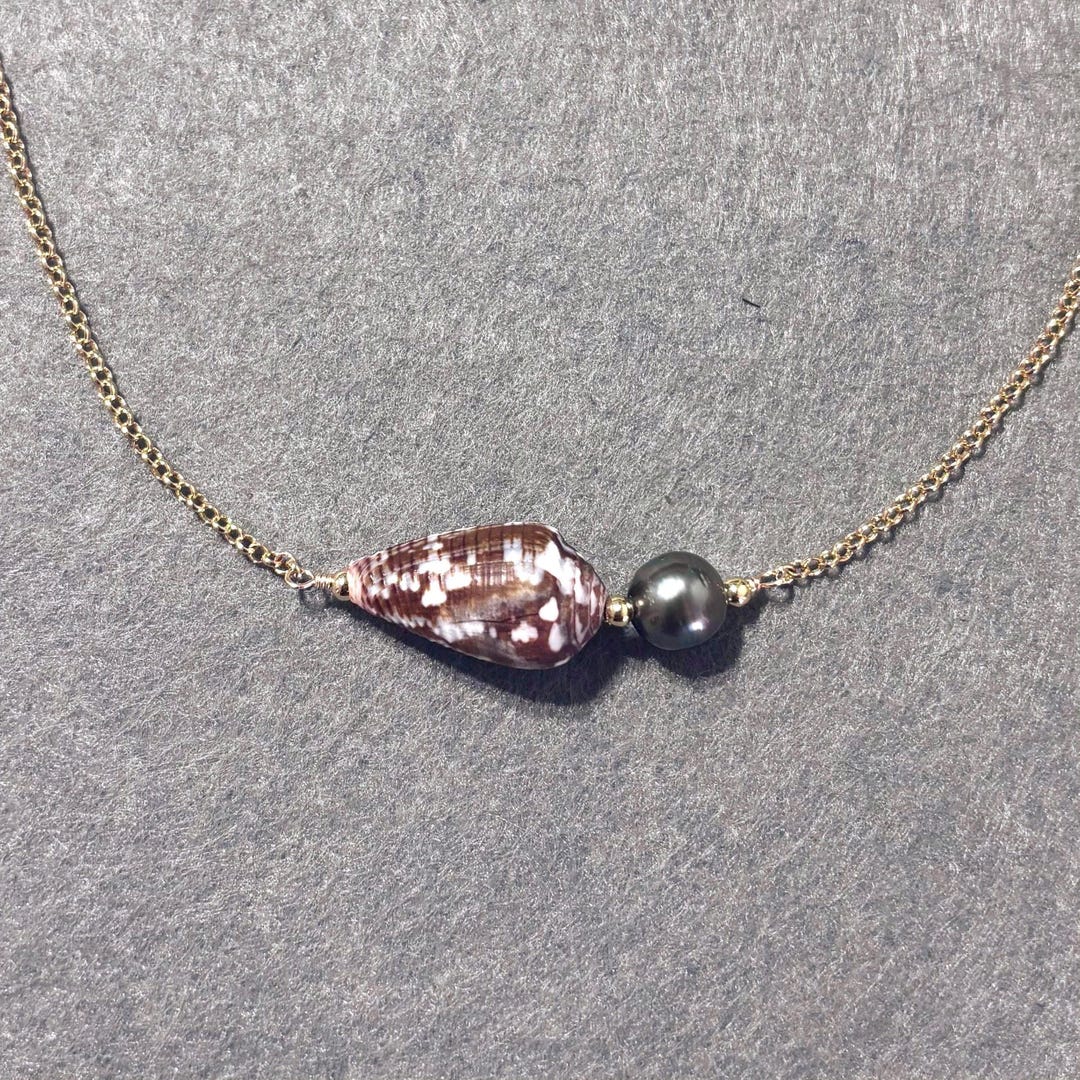 Cat Cone Shell & Tahitian Pearl Necklace, Choker Necklace #N70 - Etsy