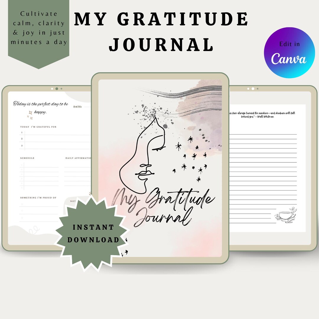 Gratitude Journal Printable PDF | Daily Affirmation Mindfulness Prompts ...