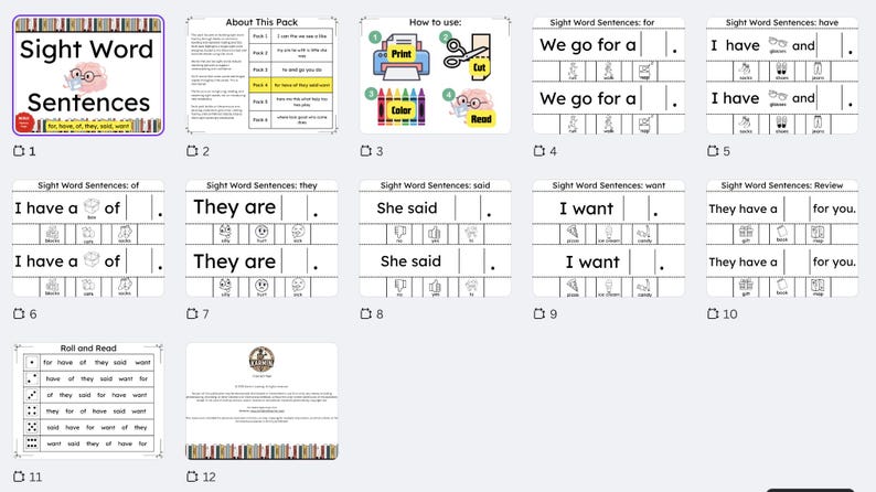 Sight Word Sentence Builder Pack 4 | Hands-on Reading Printable ...