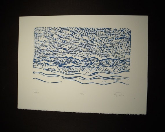 Wave Block Print in Blue | Etsy