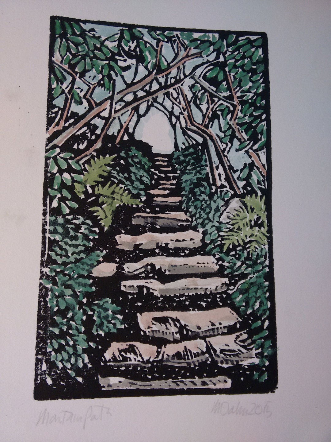Hand-colored Mountain Path Block Print - Etsy