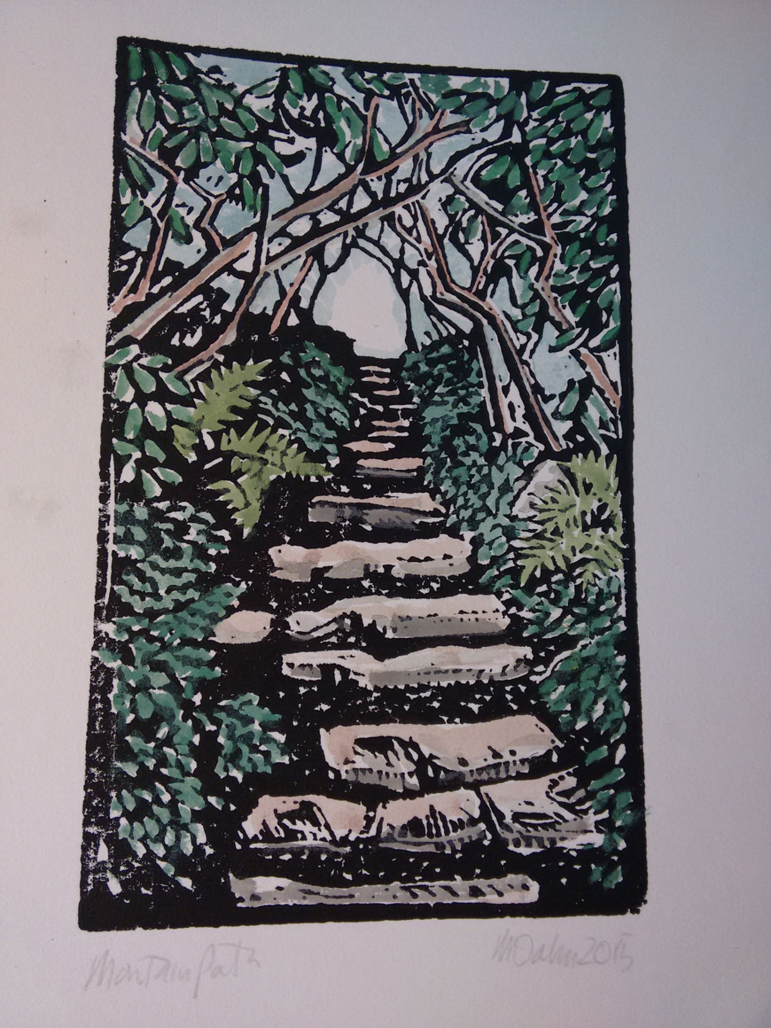 Hand-colored Mountain Path Block Print - Etsy