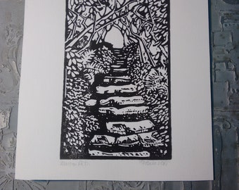 Hand-colored Mountain Path Block Print - Etsy