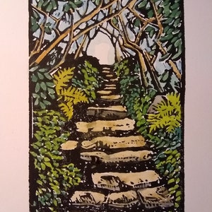 Hand-colored Mountain Path Block Print - Etsy