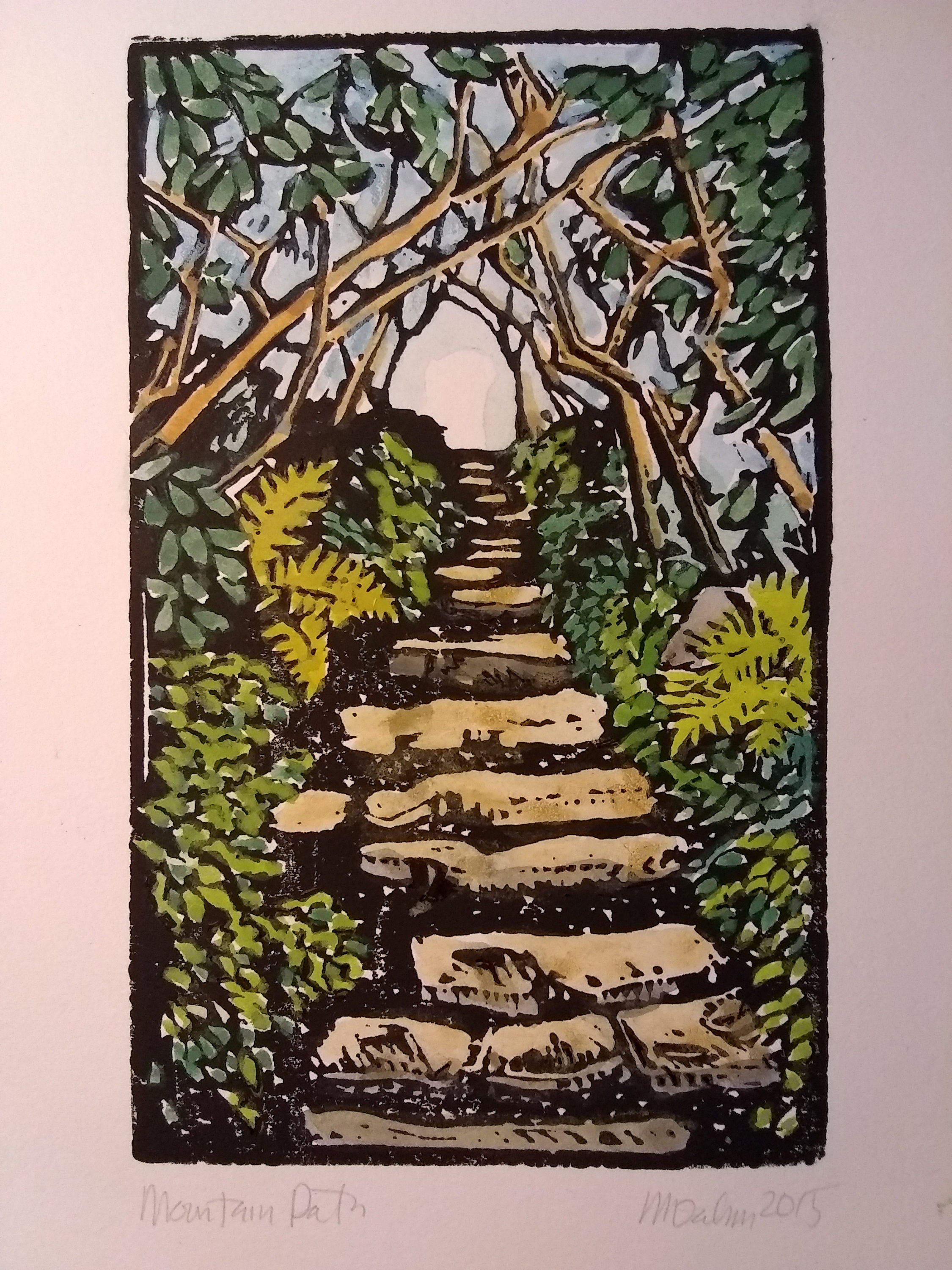 Hand-colored Mountain Path Block Print - Etsy
