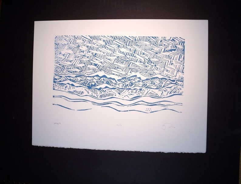Wave Block Print in Blue - Etsy