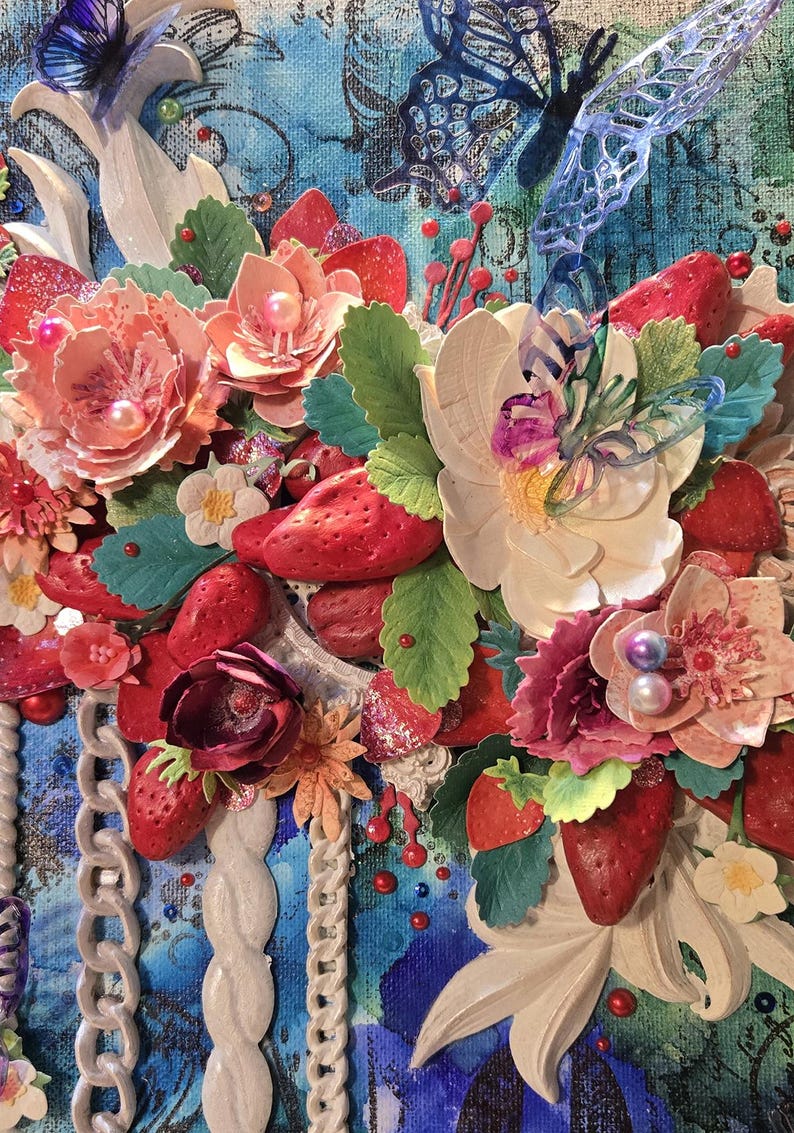 Strawberry Bramble Mixed Media Wall Art: Pendulous Light Handmade Decor ...