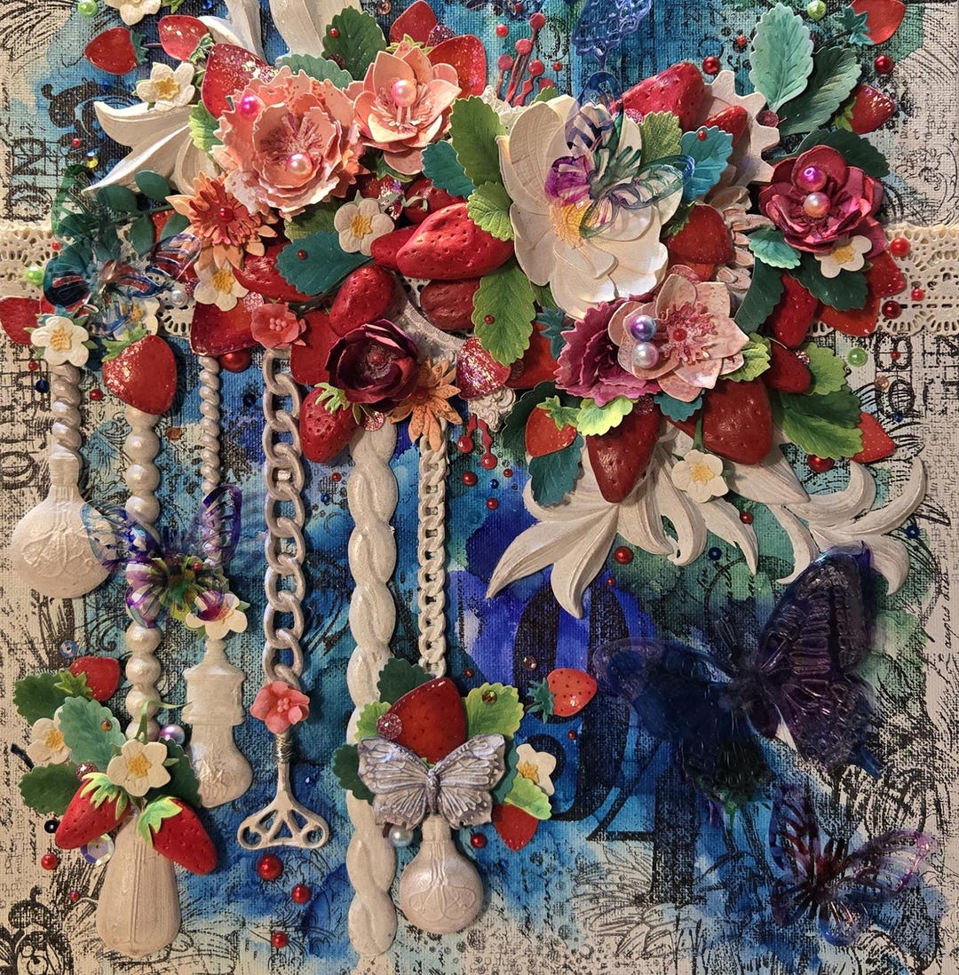 Strawberry Bramble Mixed Media Wall Art: Pendulous Light Handmade Decor ...