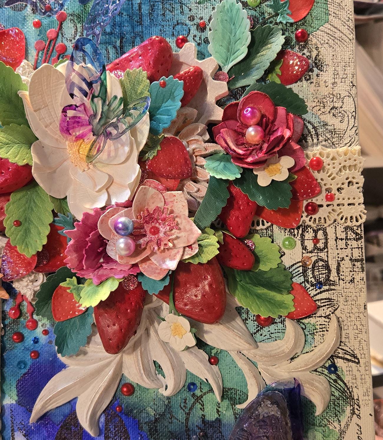 Strawberry Bramble Mixed Media Wall Art: Pendulous Light Handmade Decor ...