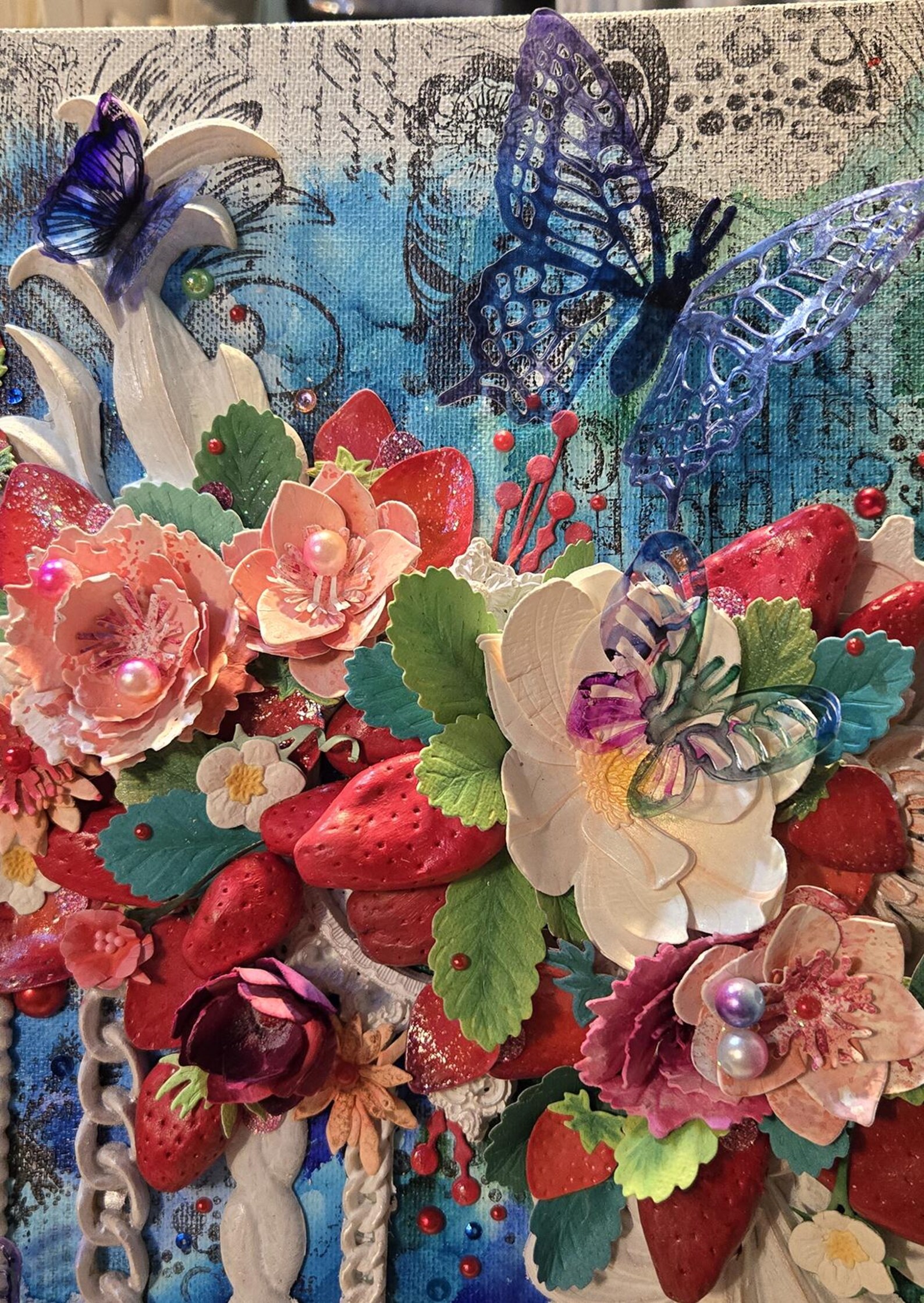 Strawberry Bramble Mixed Media Wall Art: Pendulous Light Handmade Decor ...