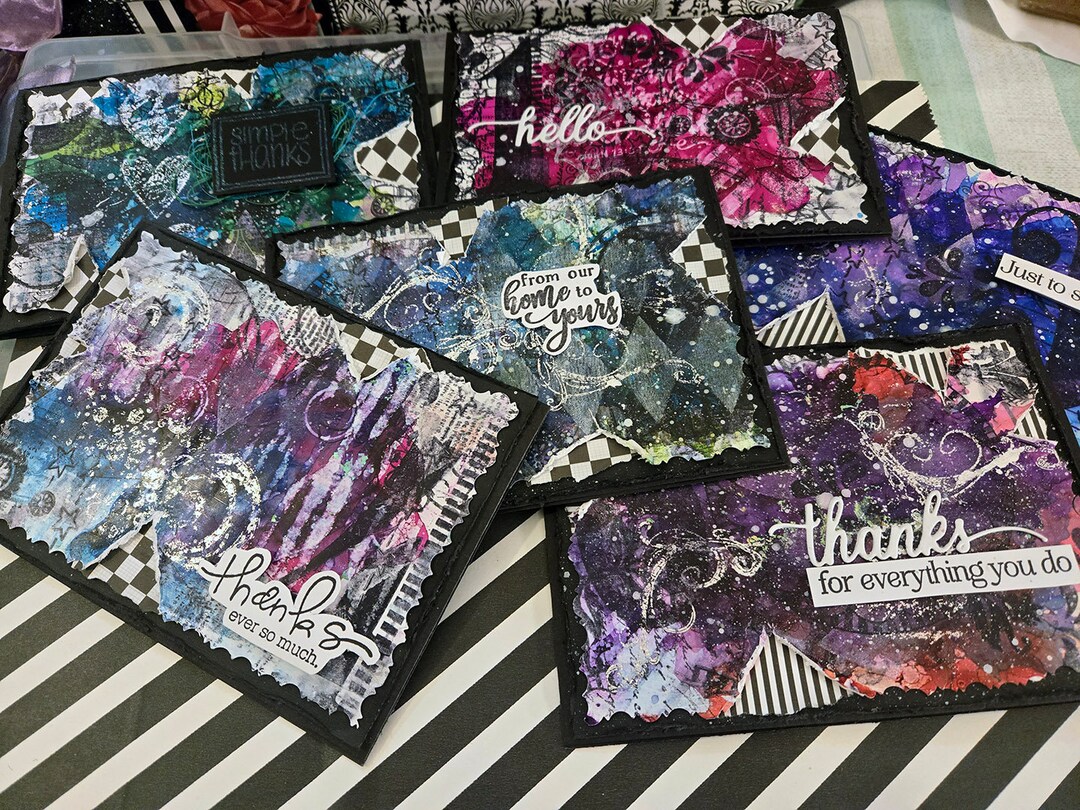 Alcohol Ink Grunged Thank You Card Set of 6, Appreciation Cards ...