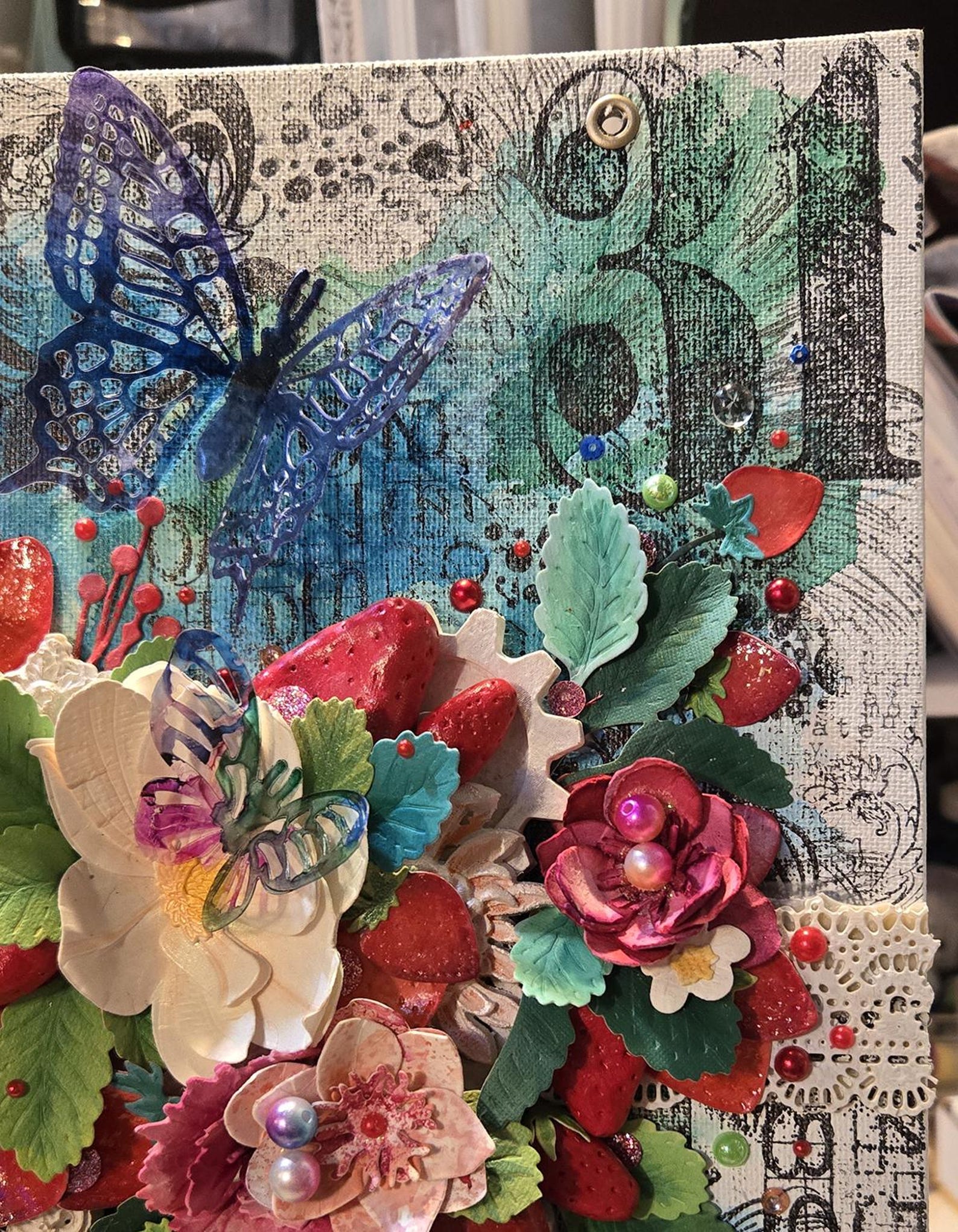 Strawberry Bramble Mixed Media Wall Art: Pendulous Light Handmade Decor ...