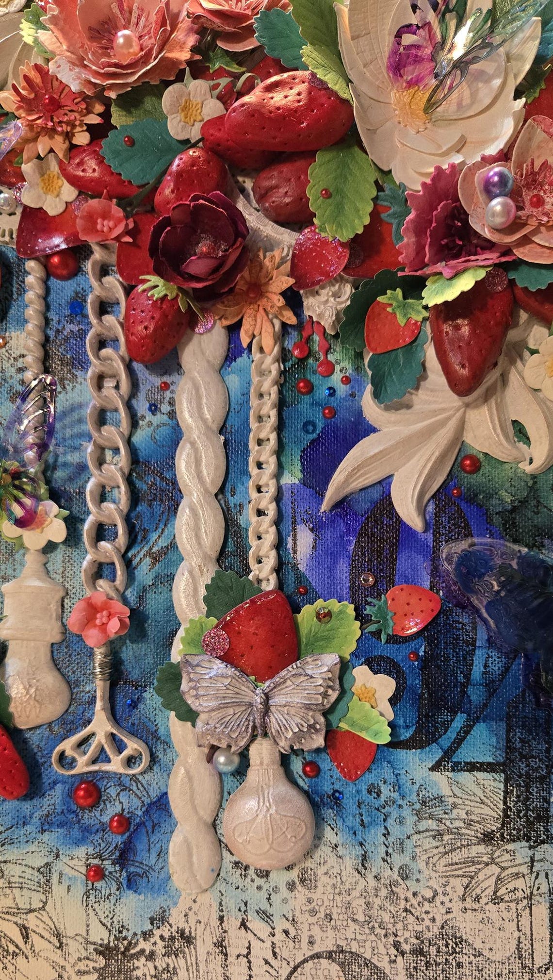 Strawberry Bramble Mixed Media Wall Art: Pendulous Light Handmade Decor ...