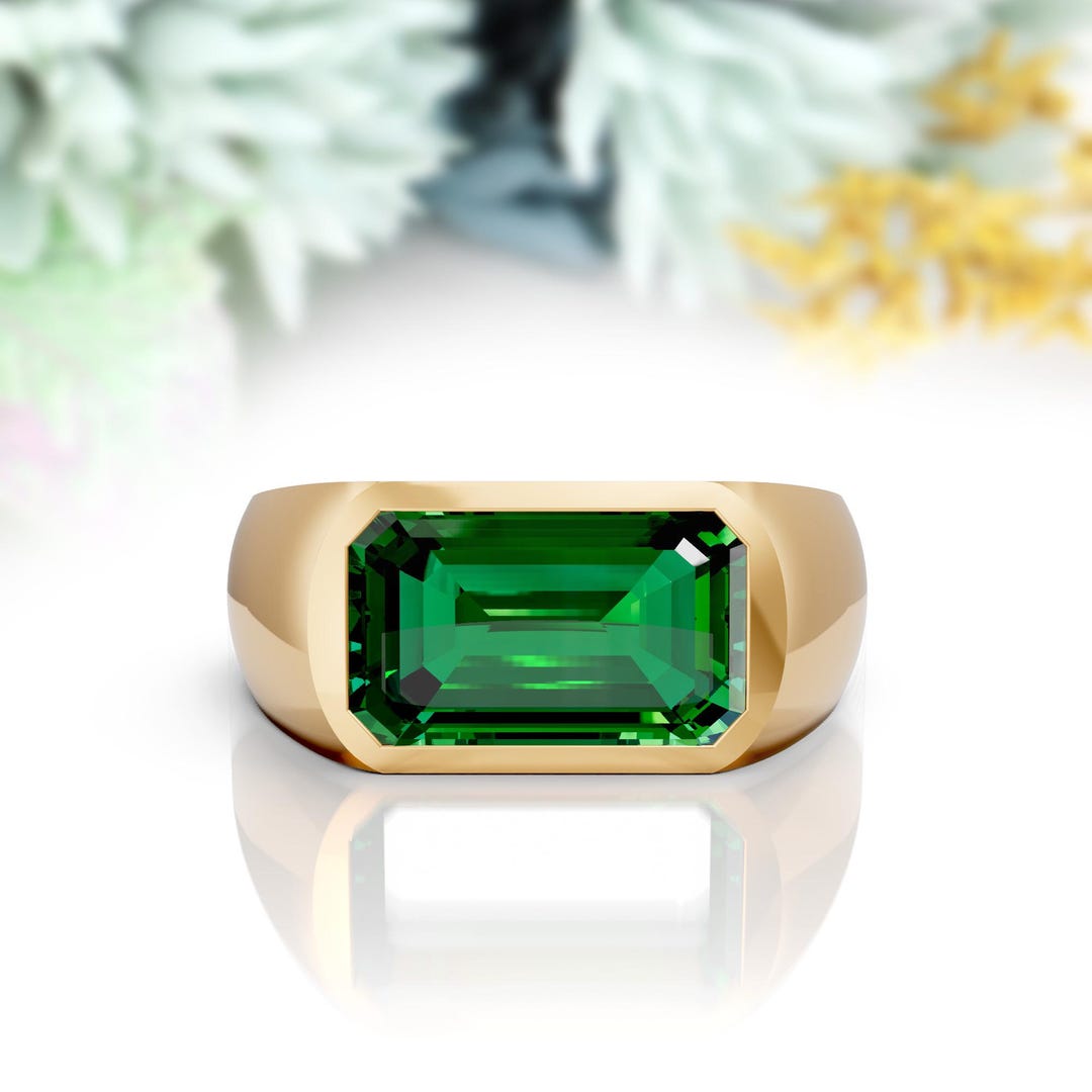Emerald Cut Signet Ring, 14K Solid Gold May Birthstone - Etsy