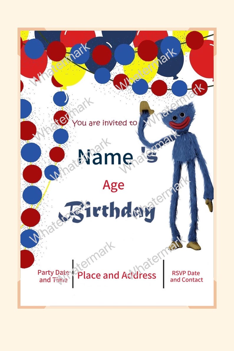 Birthday Invitation Huggy Wuggy Theme Digital Template Download High ...
