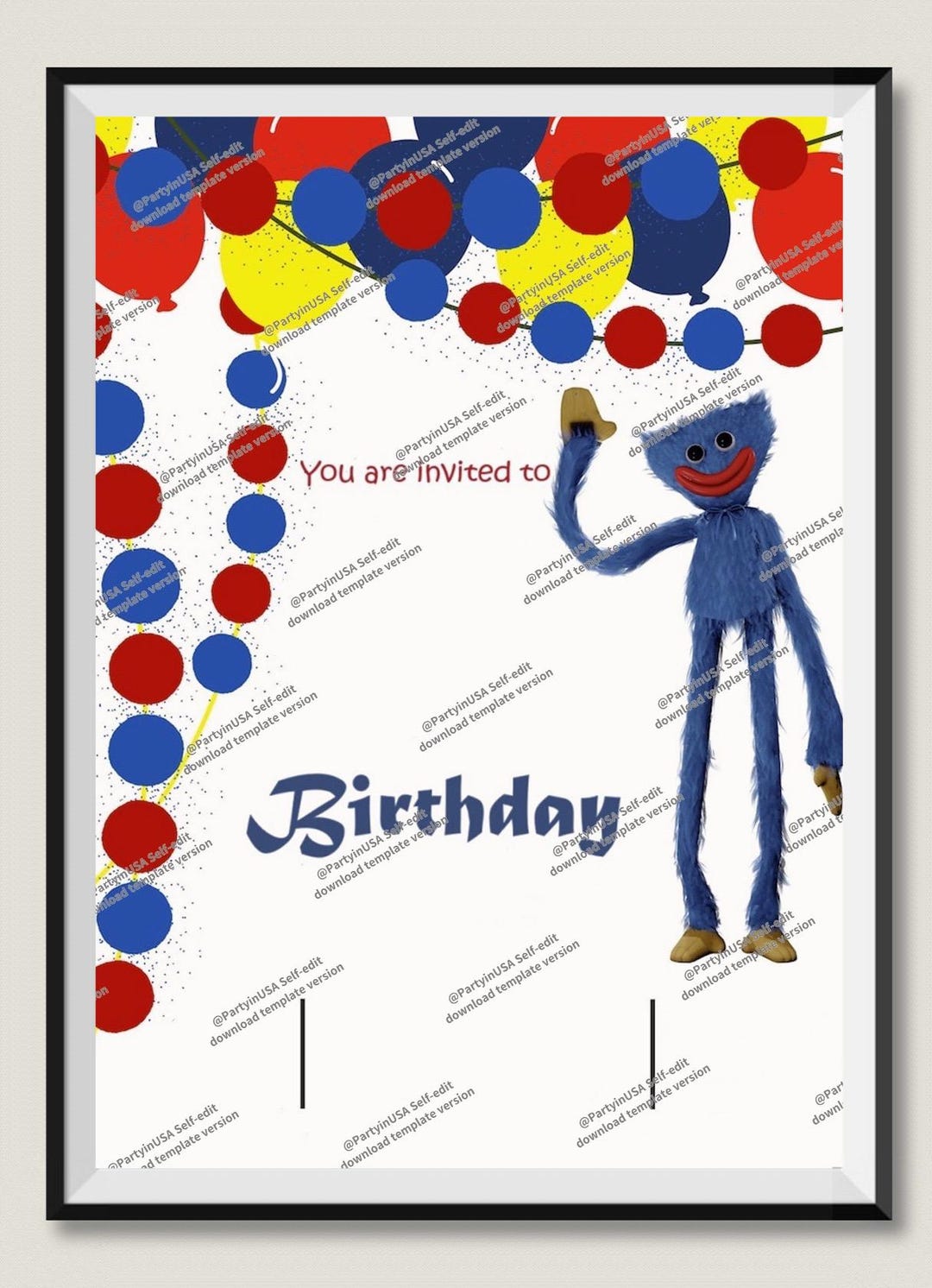 Birthday Invitation Huggy Wuggy Theme Digital Template Download High ...