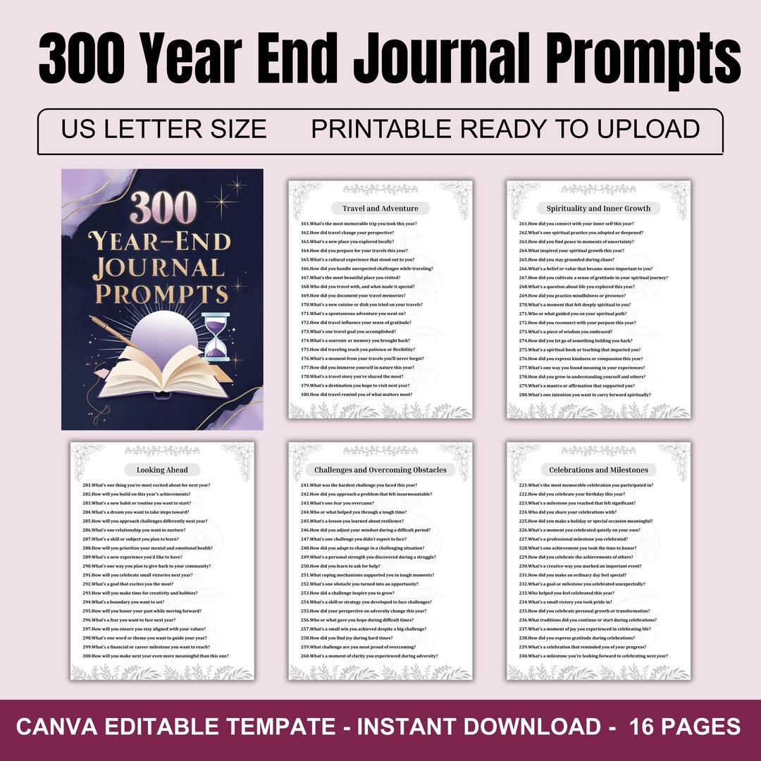 300 Year End Journal Prompts , Printable, Journal, Minimalist ...