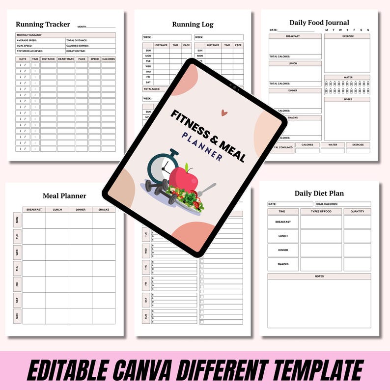 Editable Fitness & Meal Planner | Workout and Nutrition Tracker | Canva ...