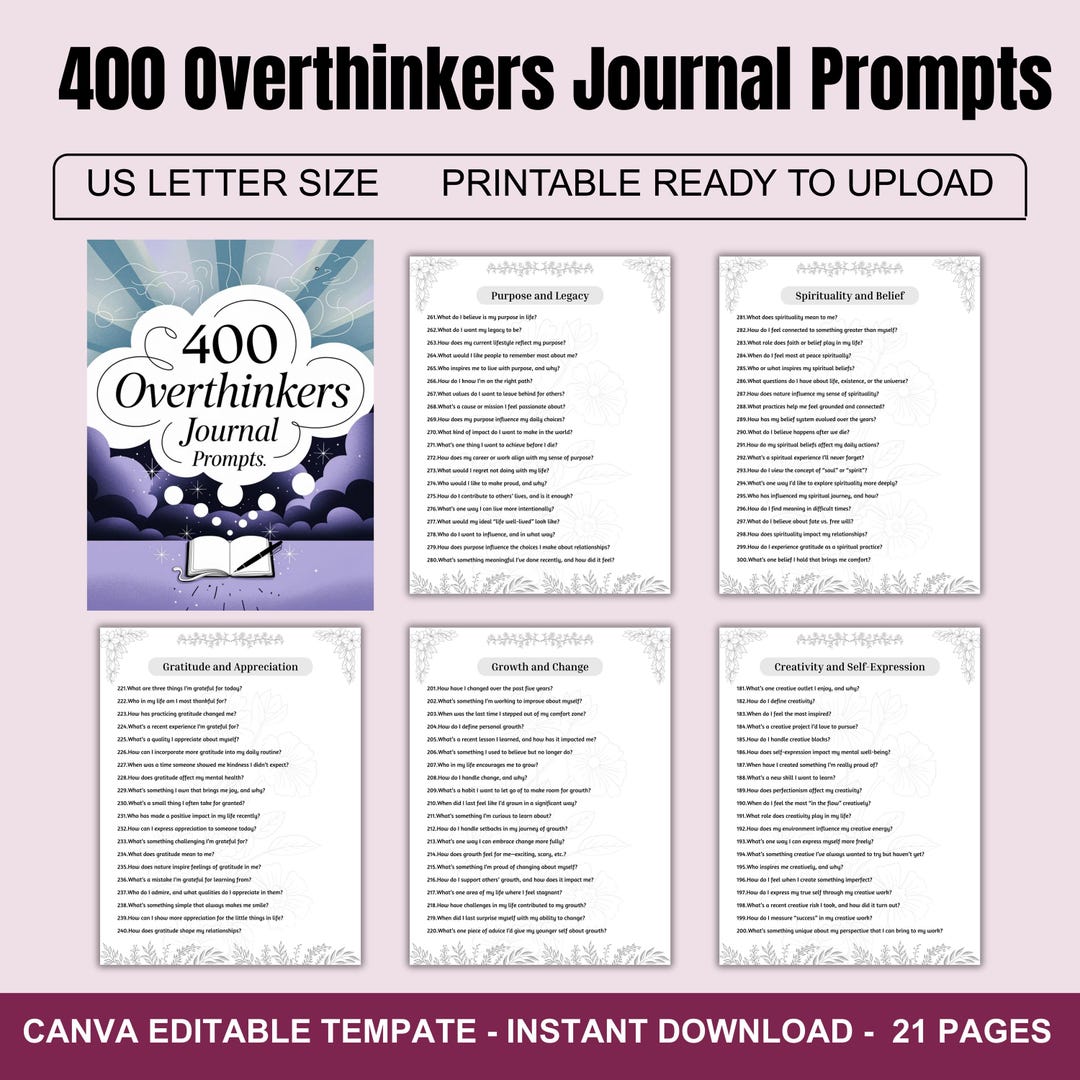 400 Journal Prompts for Overthinkers, Printable, Journal, Minimalist ...