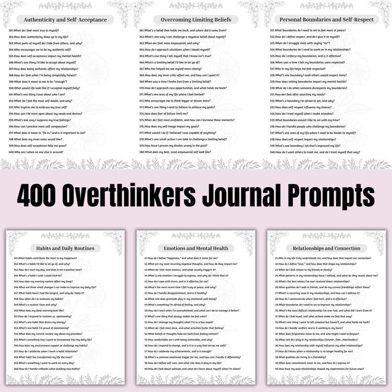 400 Journal Prompts for Overthinkers, Printable, Journal, Minimalist ...