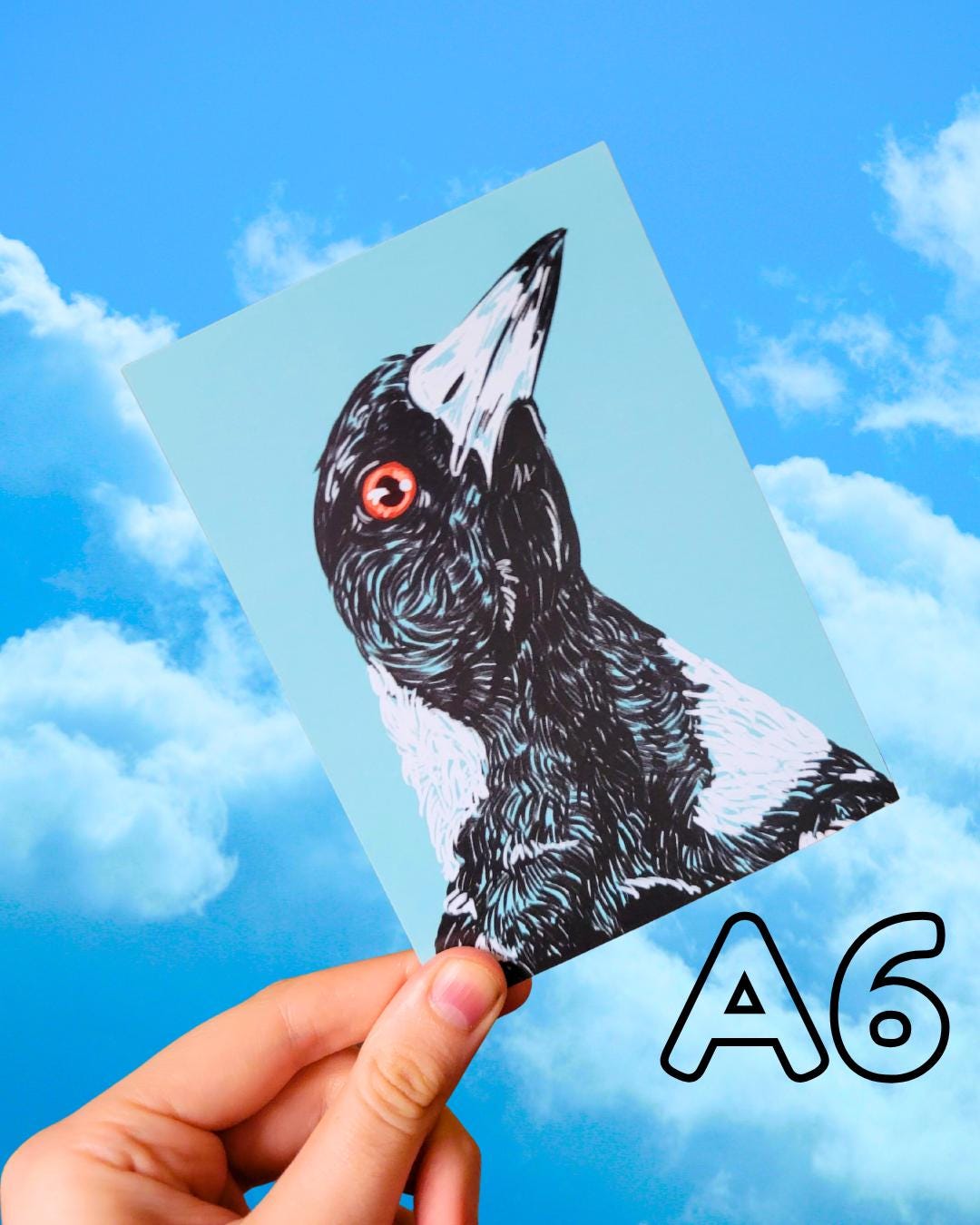 Maggie the Magpie Portrait Art Print Postcard A6 Ideal for Journaling ...
