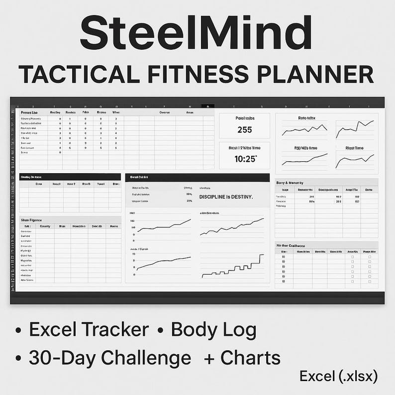 Steelmind Tactical Fitness Planner | Excel Workout & Body Tracker ...