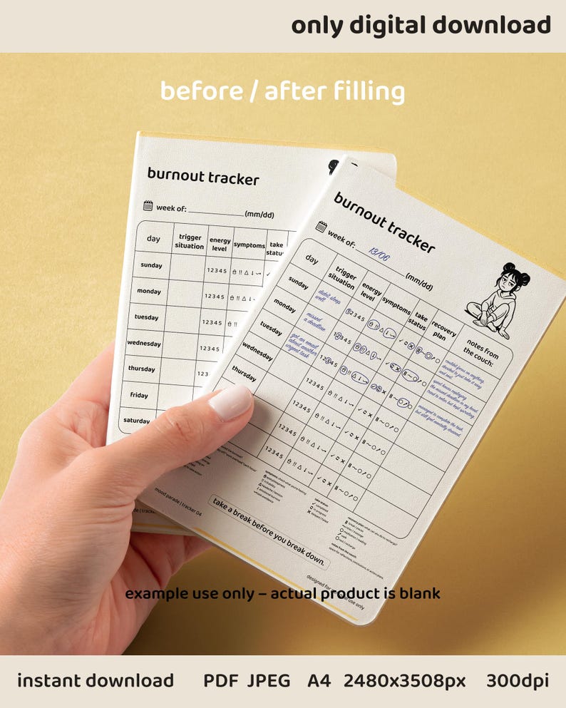 Burnout Tracker Printable PDF – Mental Exhaustion Log, Self-care ...