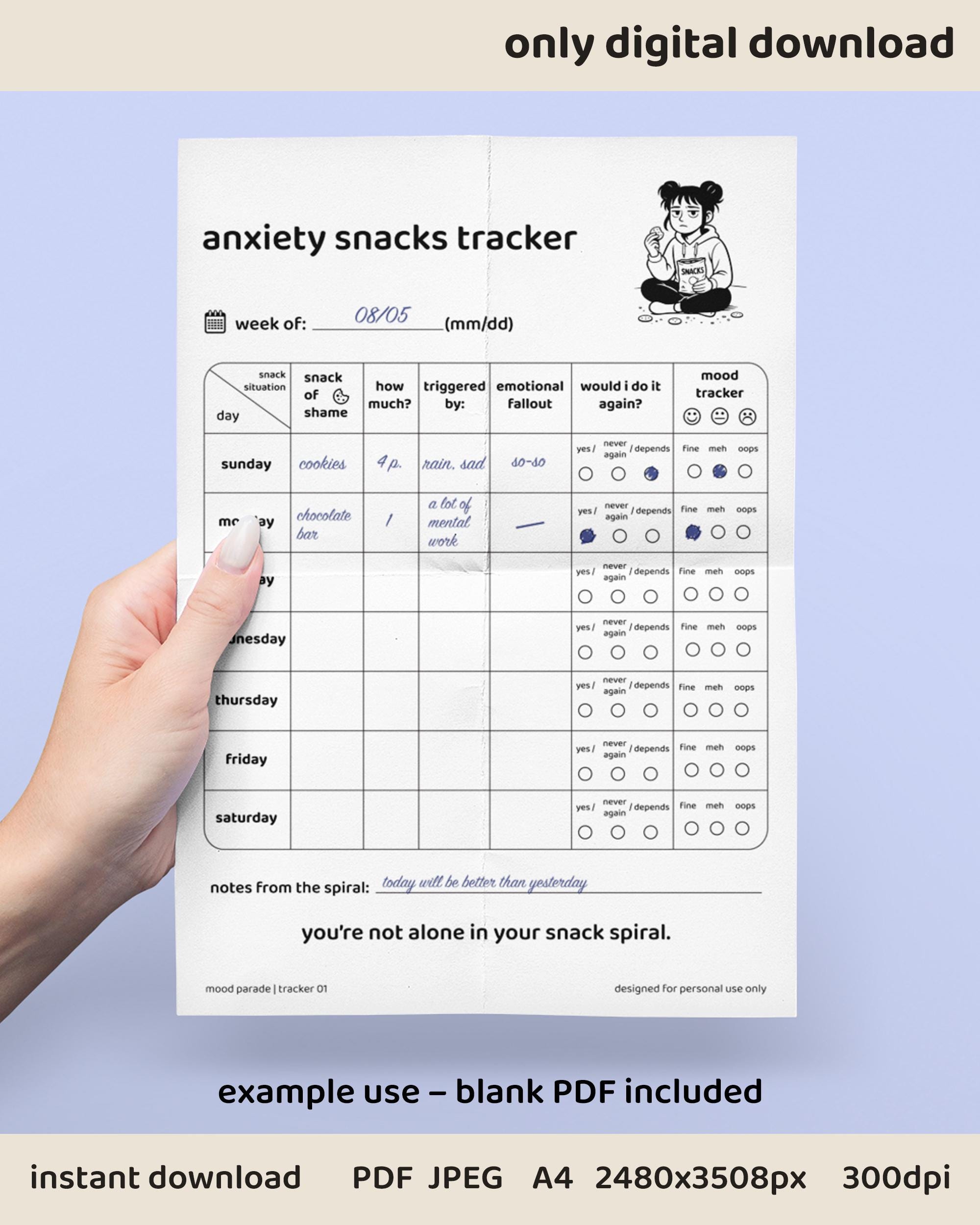 Anxiety Snack Tracker PDF – Printable Emotional Eating Journal for Self ...