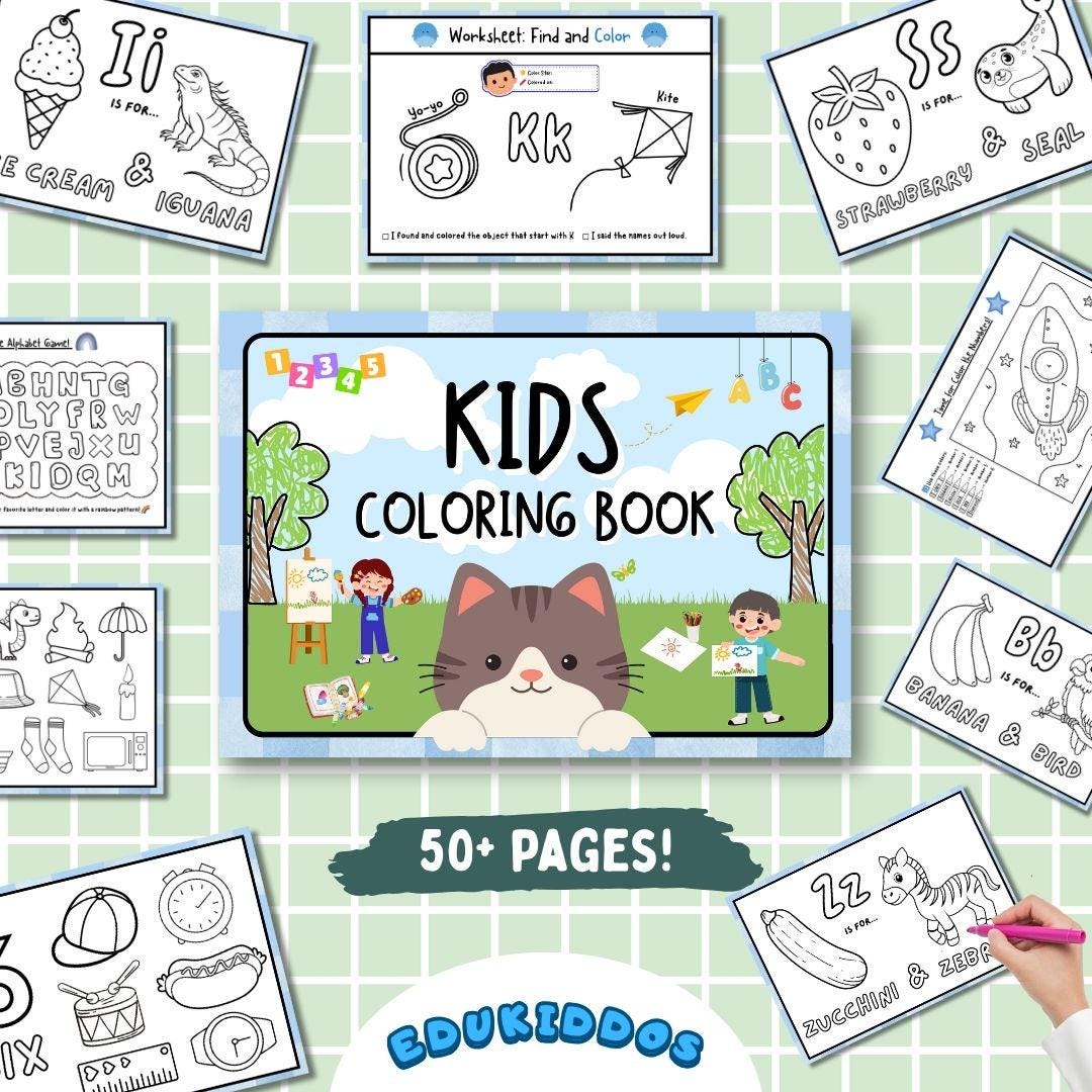 Kids Coloring Book Bundle: Alphabet, Numbers, & Quizzes (PDF Printable ...