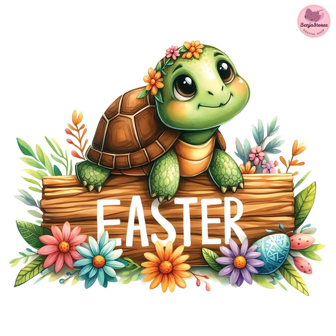 Watercolor Easter Turtle Clipart, Bunny Turtle With Eggs, Easter Animal ...