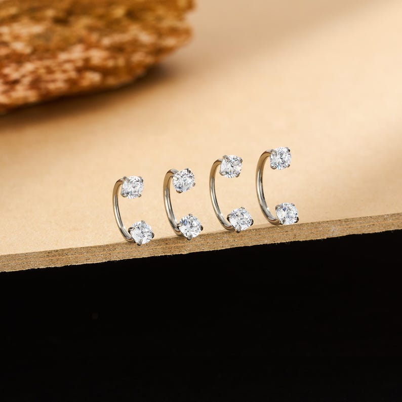 F136 Titanium Tiny Horseshoe Nose Ring, 18G/20G, Sparkling Gem Hoop ...
