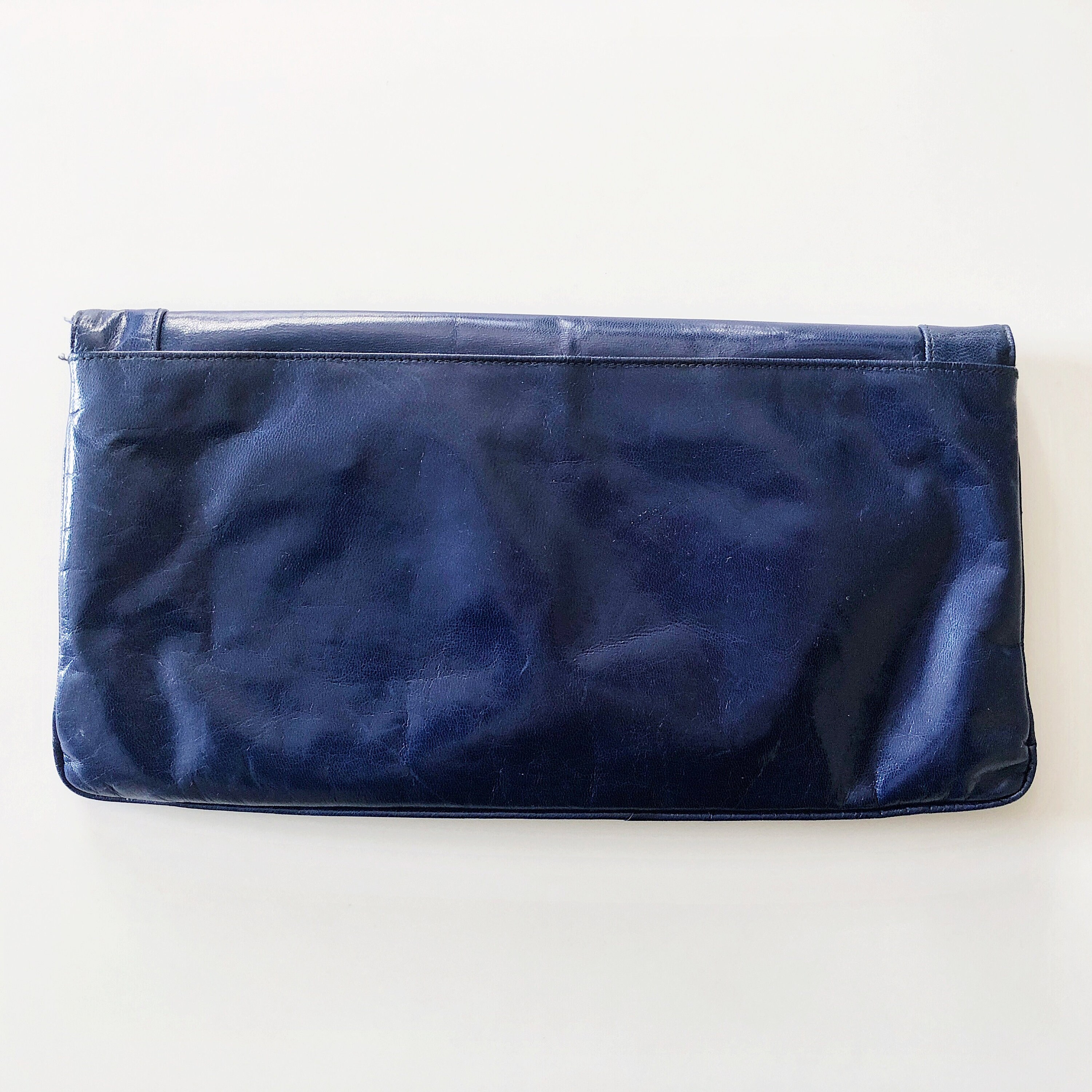 70s Dark Royal Blue Leather Envelope Clutch - Long Detachable Shoulder ...